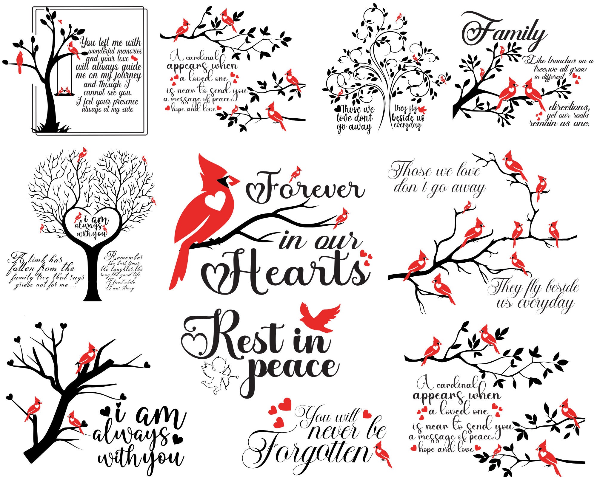Cardinal Memorial SVG: Remembrance Quotes, Cricut Silhouette Cut Files ...