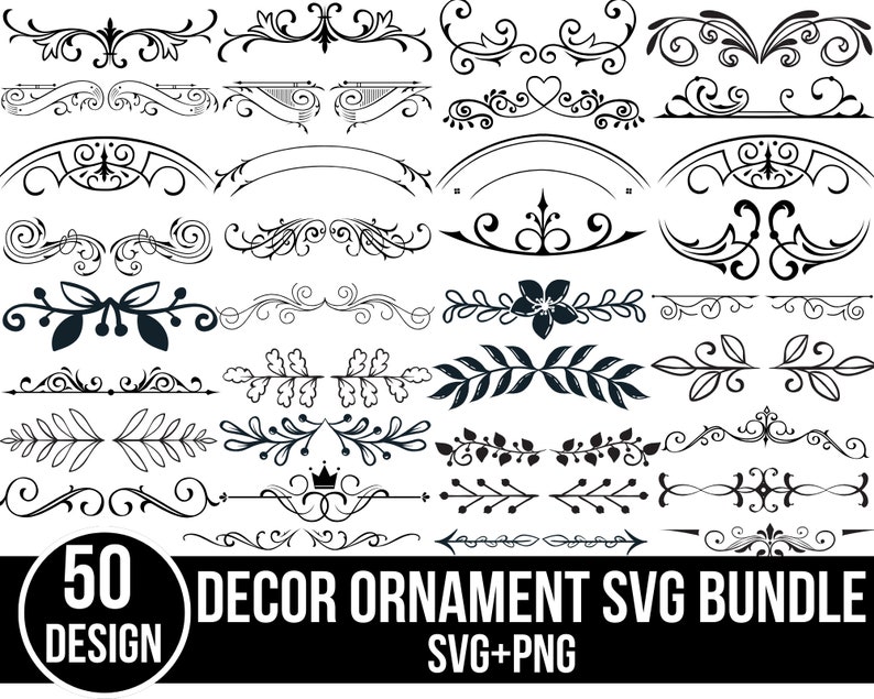Floral Ornaments SVG Bundle: Decorative Lines, Borders, Flourishes (cut ...