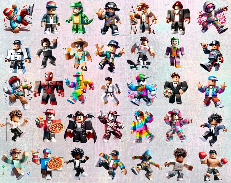 Mega Roblox Character Clipart Bundle: Graffiti & Neon PNG (digital ...