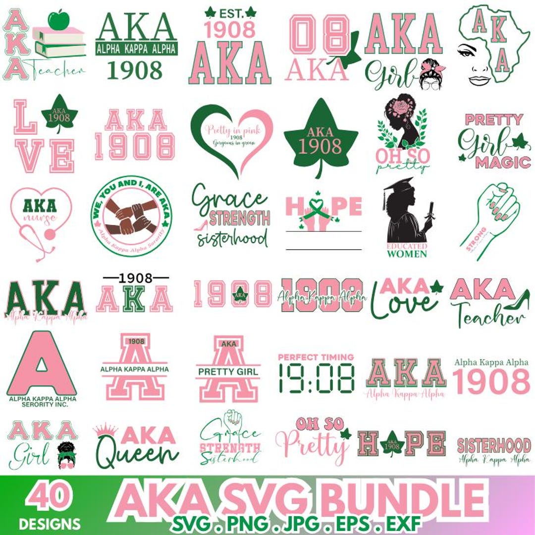 AKA SVG Bundle, Lettering, Greek (pink & Green, 1908) Sisterhood Files ...