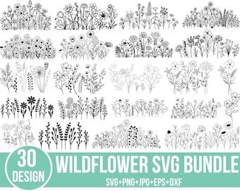 Wildflowers Svg, Wild Flower Svg Bundle, Floral Frame Svg, Split ...