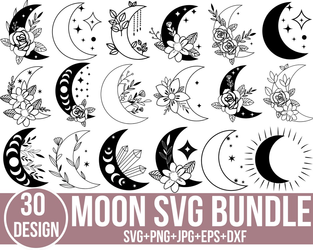 Moon SVG Bundle, Moon Svg, Floral Moon Svg, Mystic Celestial Svg, Moon ...