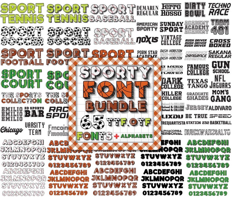 Sporty Font Bundle: Varsity, Baseball, Jersey Fonts (OTF, TTF ...