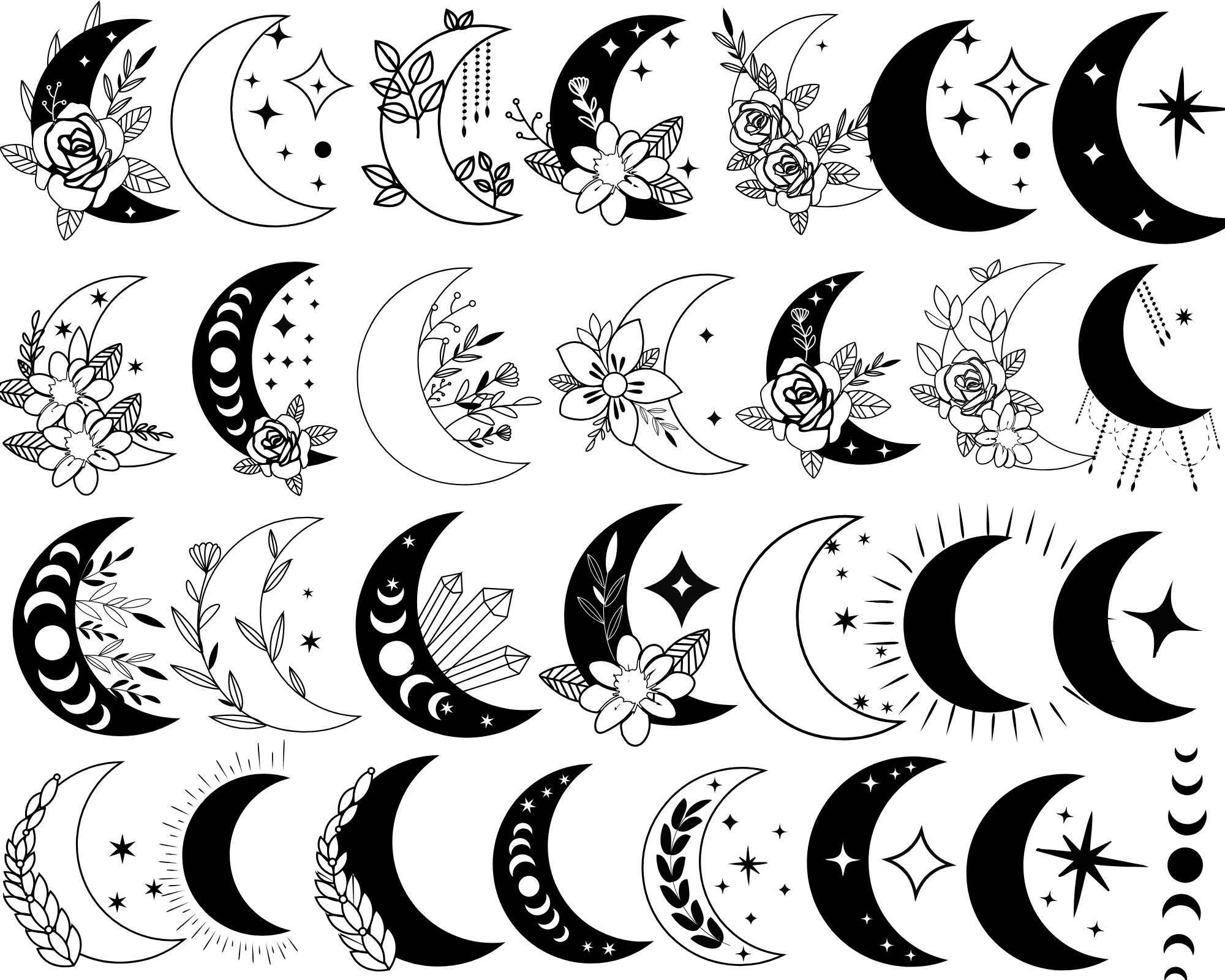 Moon Svg Bundle Moon Svg Floral Moon Svg Mystic Celestial Svg Moon