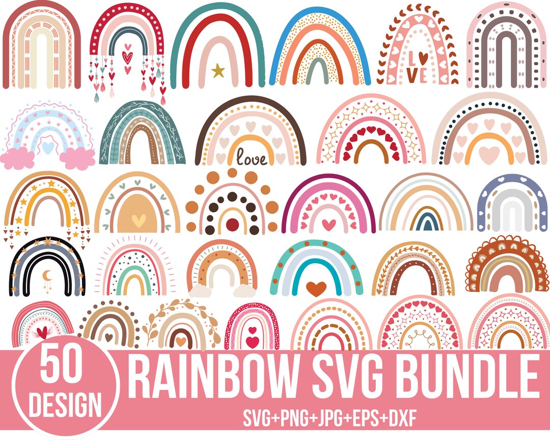 Rainbow SVG Bundle, Cute Rainbow SVG, Boho Stickers, Rainbow Clipart ...