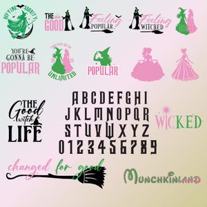 Wicked Movie SVG Bundle: Witch Emblems, Alphabet Font, Clipart - Etsy