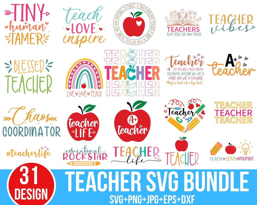 Teacher SVG Design Bundle, School Quotes (svg, Png, Jpg, Eps, Dxf) - Etsy