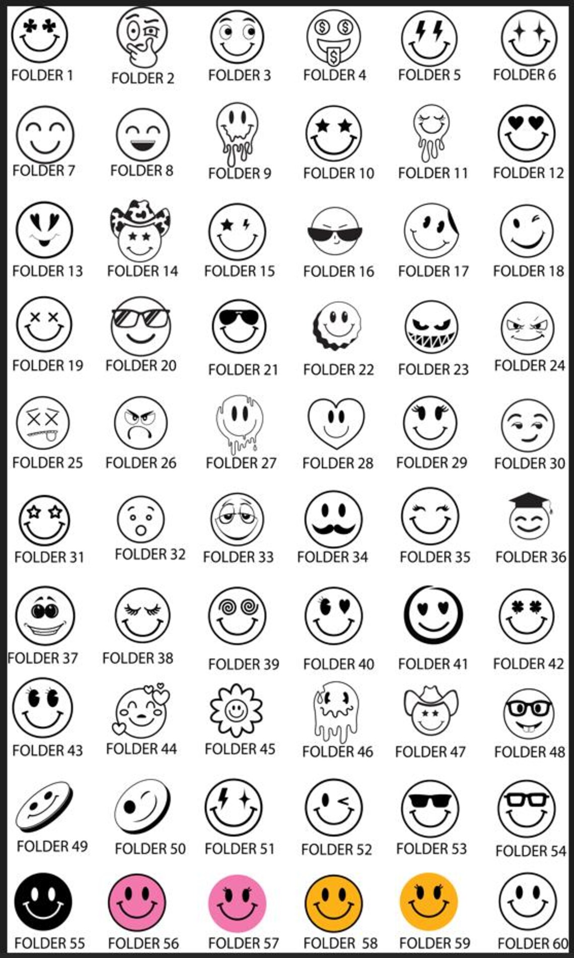 60 Trendy Smiley Face Emoji SVG Bundle (digital Files) - Etsy