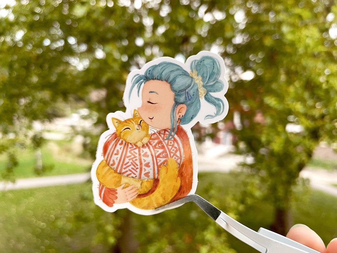 Cozy Hug Vinyl Sticker, Shiny Sticker for Pen Pal, Cute Cat Sticker ...