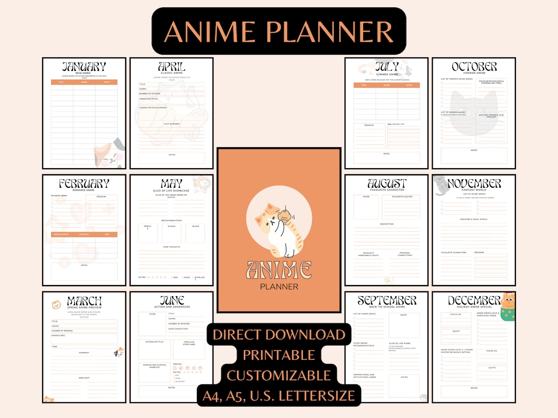 Anime Planner Printable, Anime Manga Journal Adult, Movie Planner, Cute ...