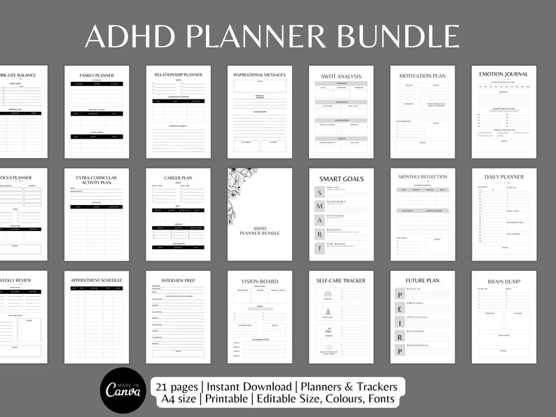 Adhd Planner Bundle Printable, Adhd Planner Adult, Adhd Journal, Adhd ...