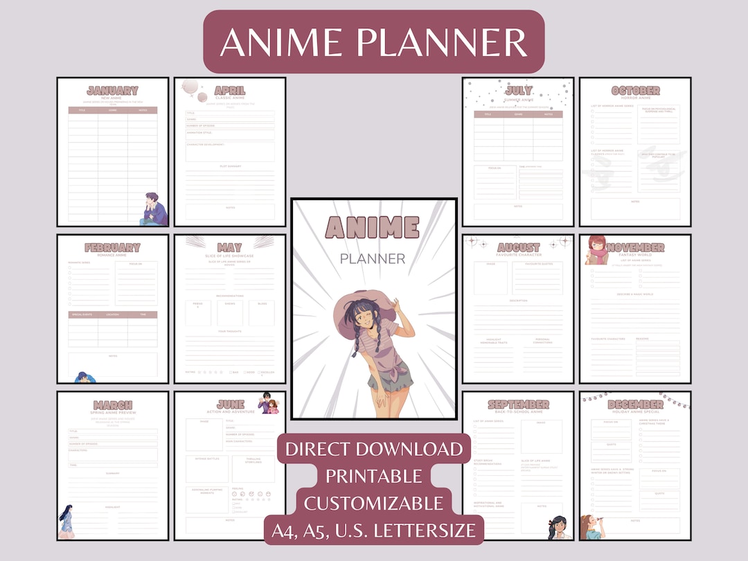 Anime Planner Printable, Anime Manga Journal Adult, Movie Planner, Cute ...