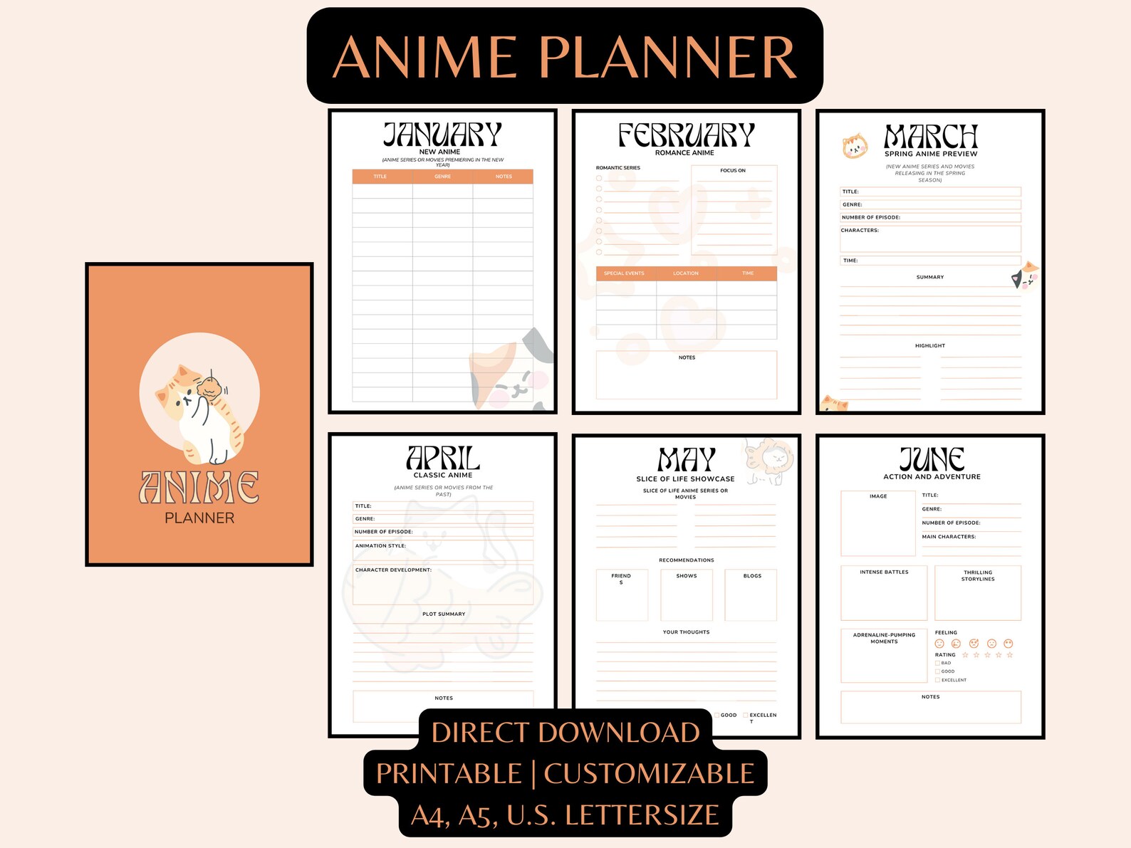 Anime Planner Printable, Anime Manga Journal Adult, Movie Planner, Cute ...