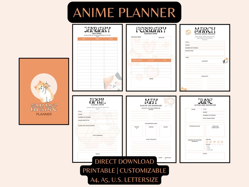 Anime Planner Printable, Anime Manga Journal Adult, Movie Planner, Cute ...