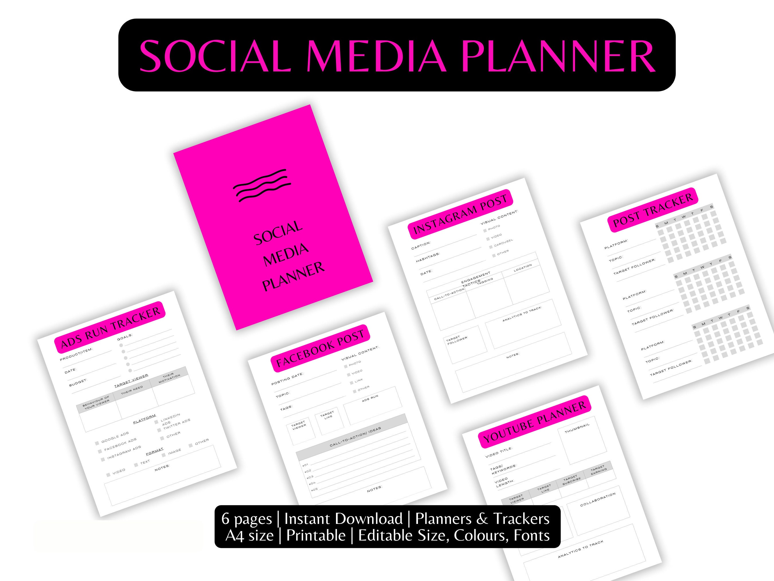 Social Media Content Planner Printable Templates - Etsy