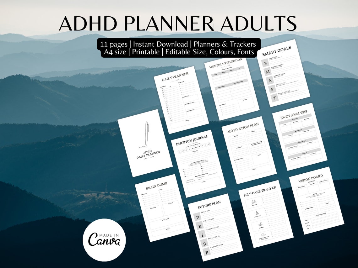 Adhd Planner Adult Printable Adhd Journal Adhd Weekly - Etsy