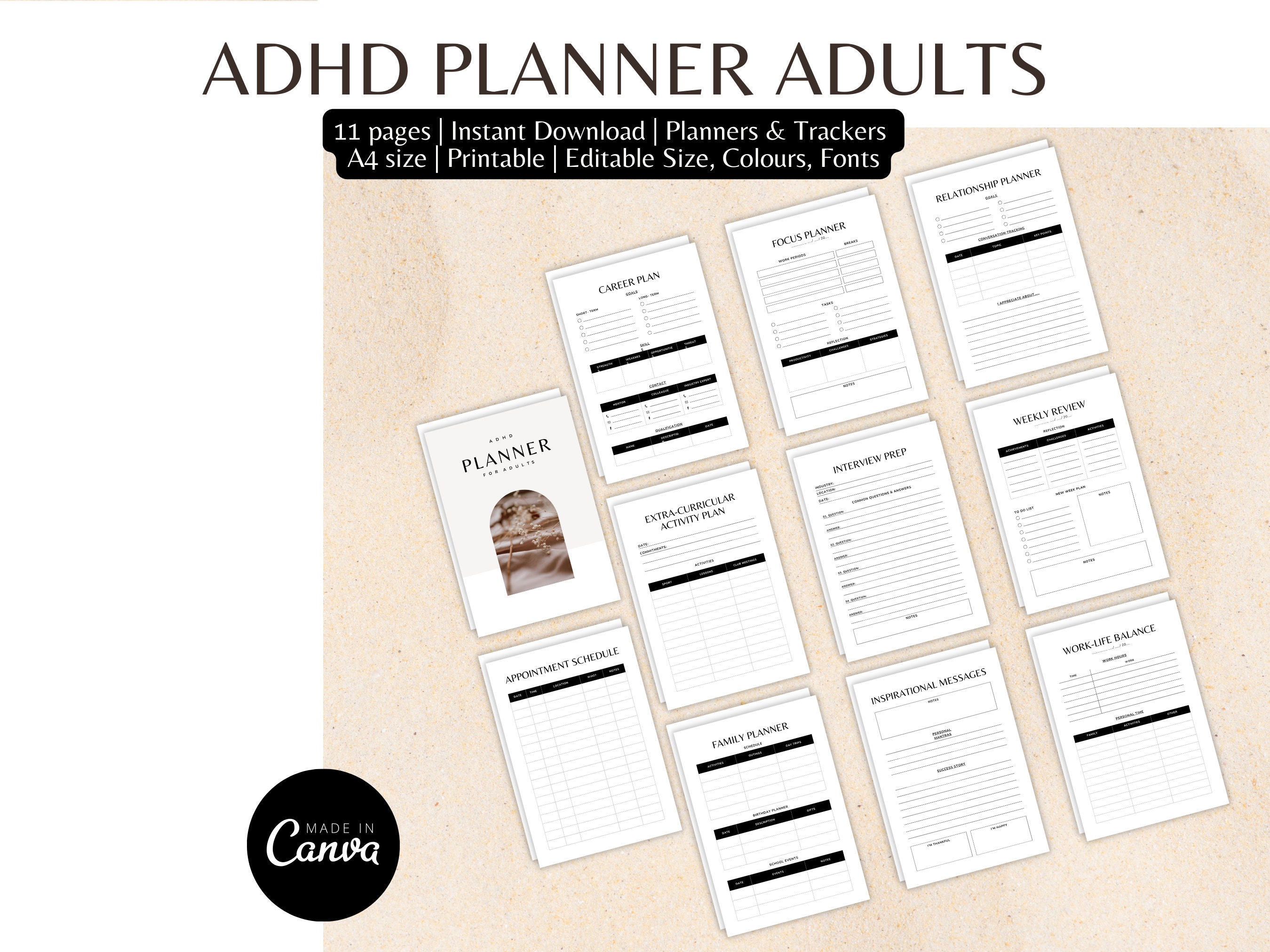 Adhd Planner Adult Printable Adhd Journal Adhd Weekly - Etsy