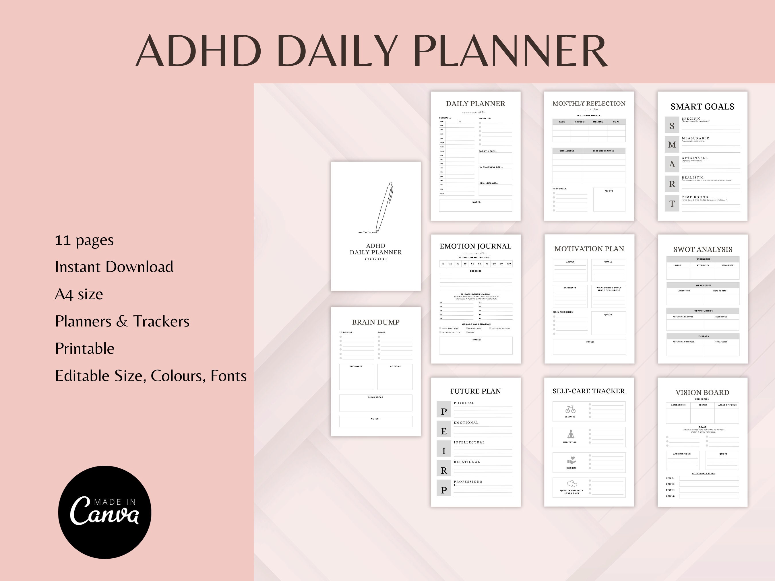 Adhd Planner Printable Adhd Planner Adult Adhd Journal Adhd - Etsy