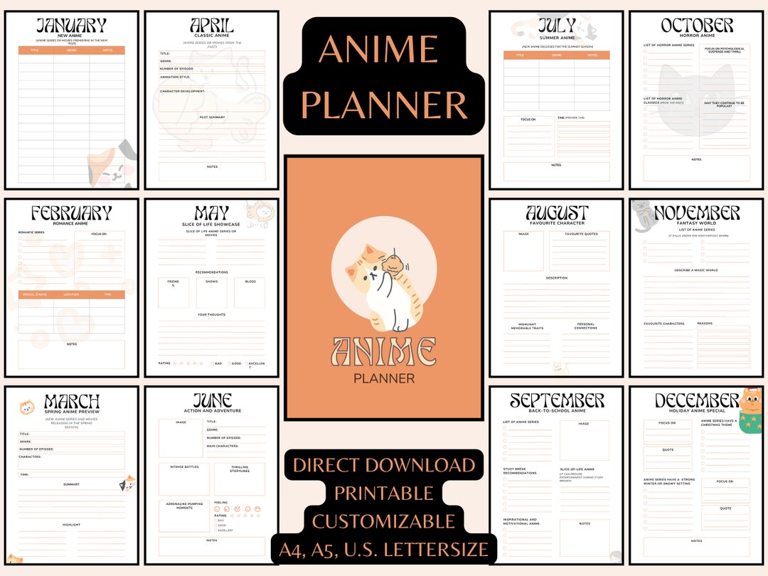 Anime Planner Printable, Anime Manga Journal Adult, Movie Planner, Cute ...