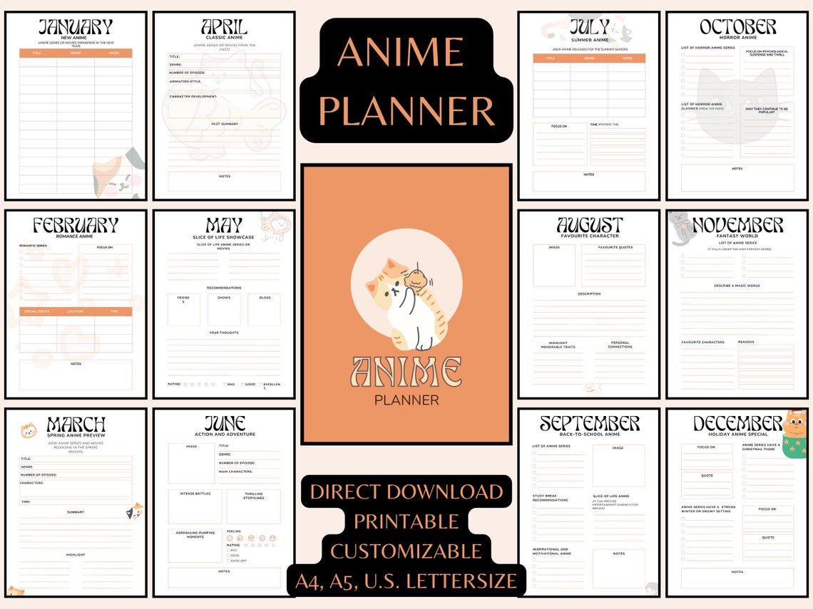 Anime Planner Printable, Anime Manga Journal Adult, Movie Planner, Cute ...