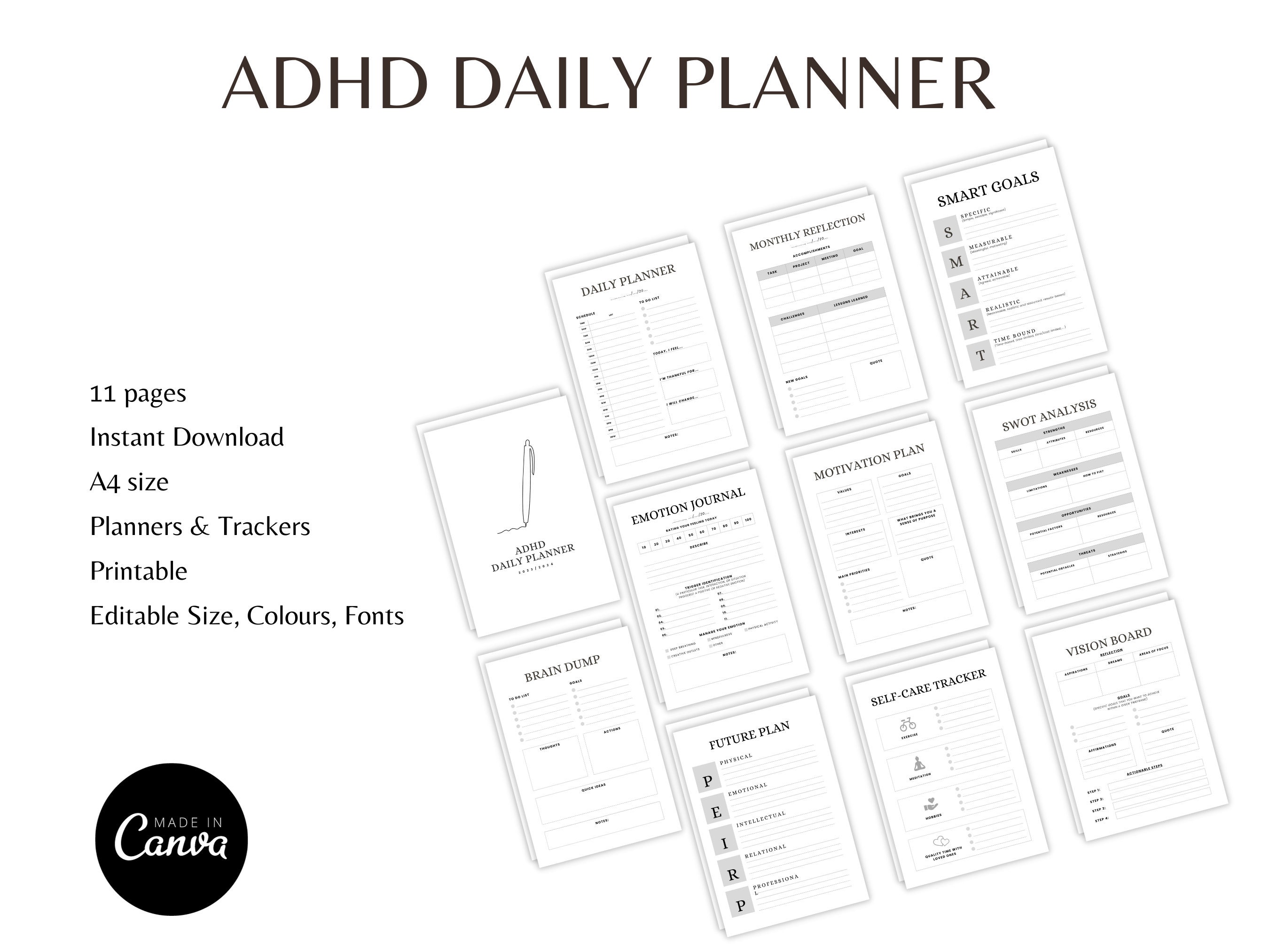 Adhd Planner Printable Adhd Planner Adult Adhd Journal Adhd - Etsy