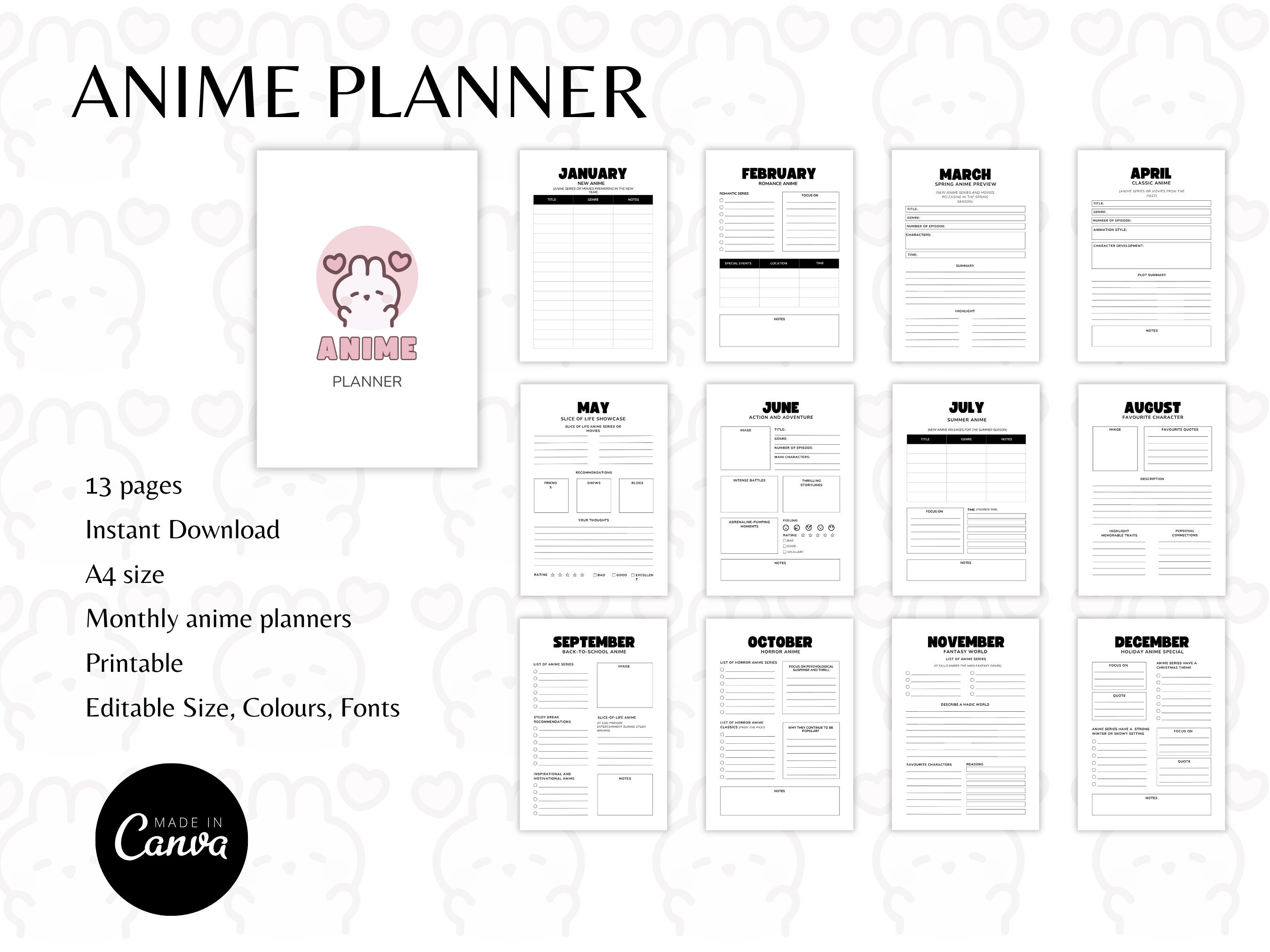Anime Planner Printable Anime Planner Adult Anime Monthly - Etsy Canada