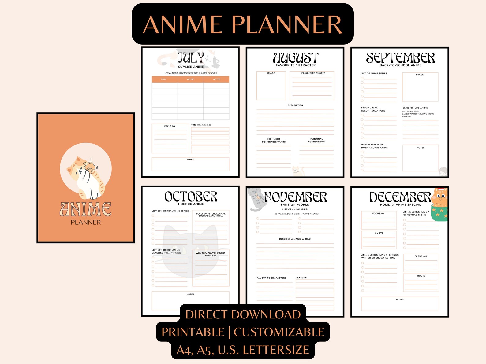 Anime Planner Printable, Anime Manga Journal Adult, Movie Planner, Cute ...