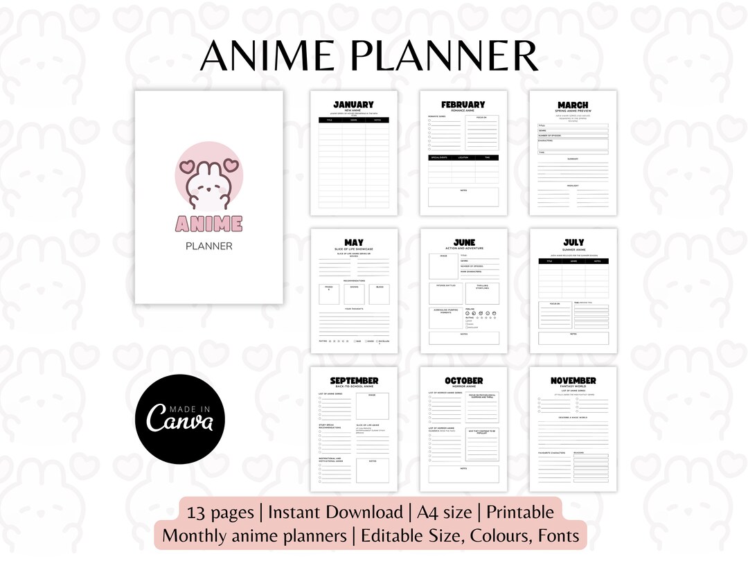 Anime Planner Printable Anime Planner Adult Anime Monthly - Etsy Canada