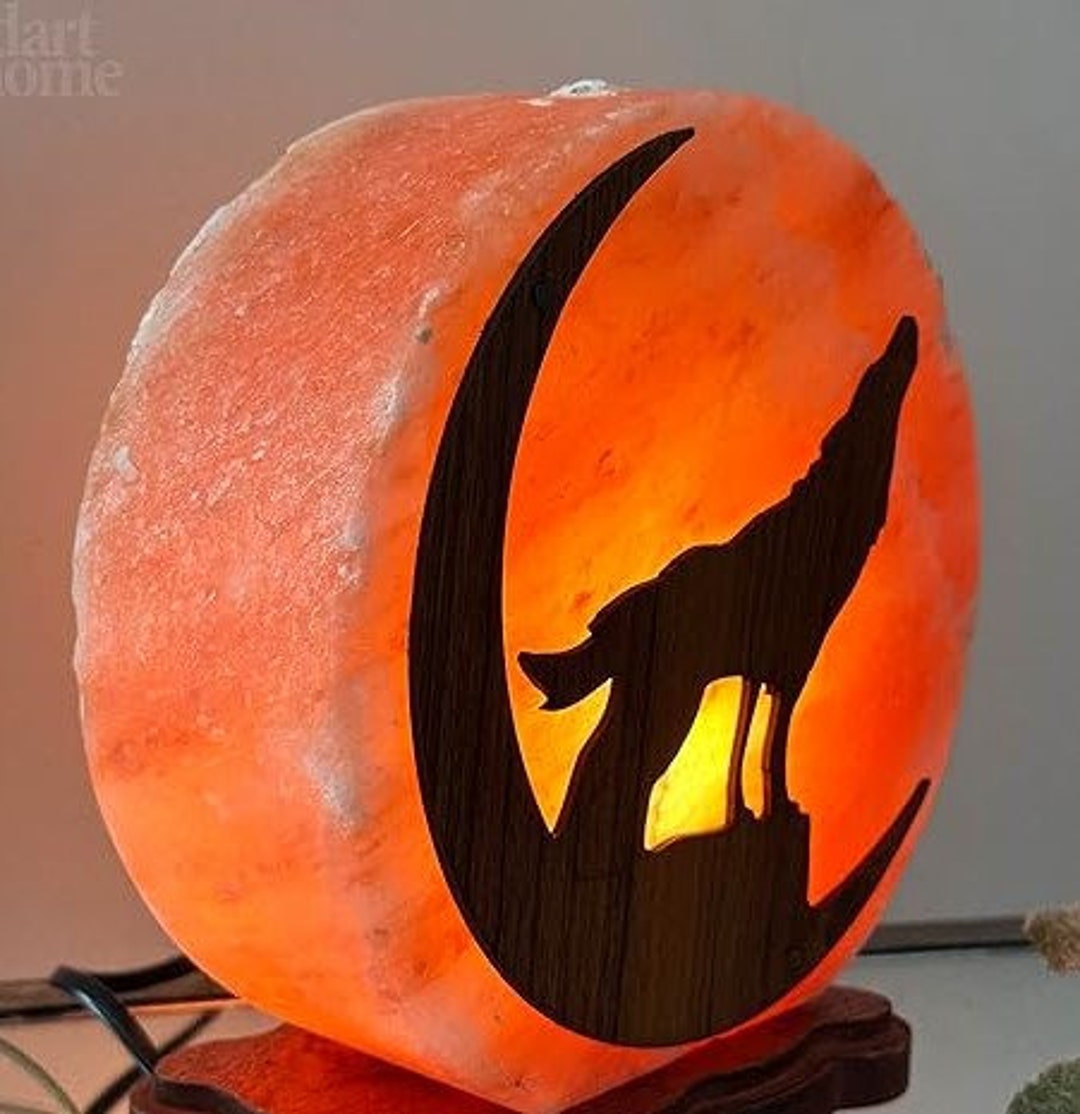 Howling Wolf Salt Lamp Round Wood Silhouette Best Quality Handmade ...