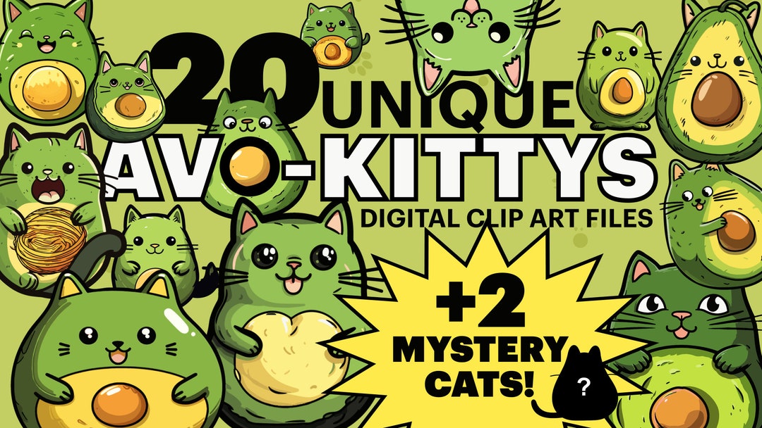 Avo-kitty Bonanza: 20 Adorable Cat-avocado Digital Files + 2 Mystery ...