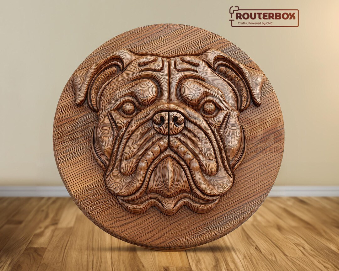 English Bulldog Dog 3D STL File for CNC Routers, Great for Wood Carving ...