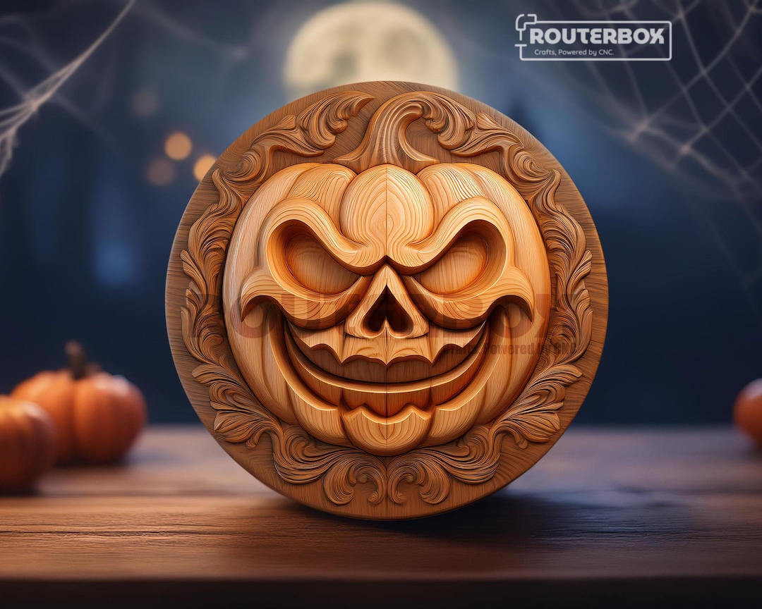 Ghoulish Pumpkin STL: 3D Print, CNC Wood Carving, Halloween Decor ...