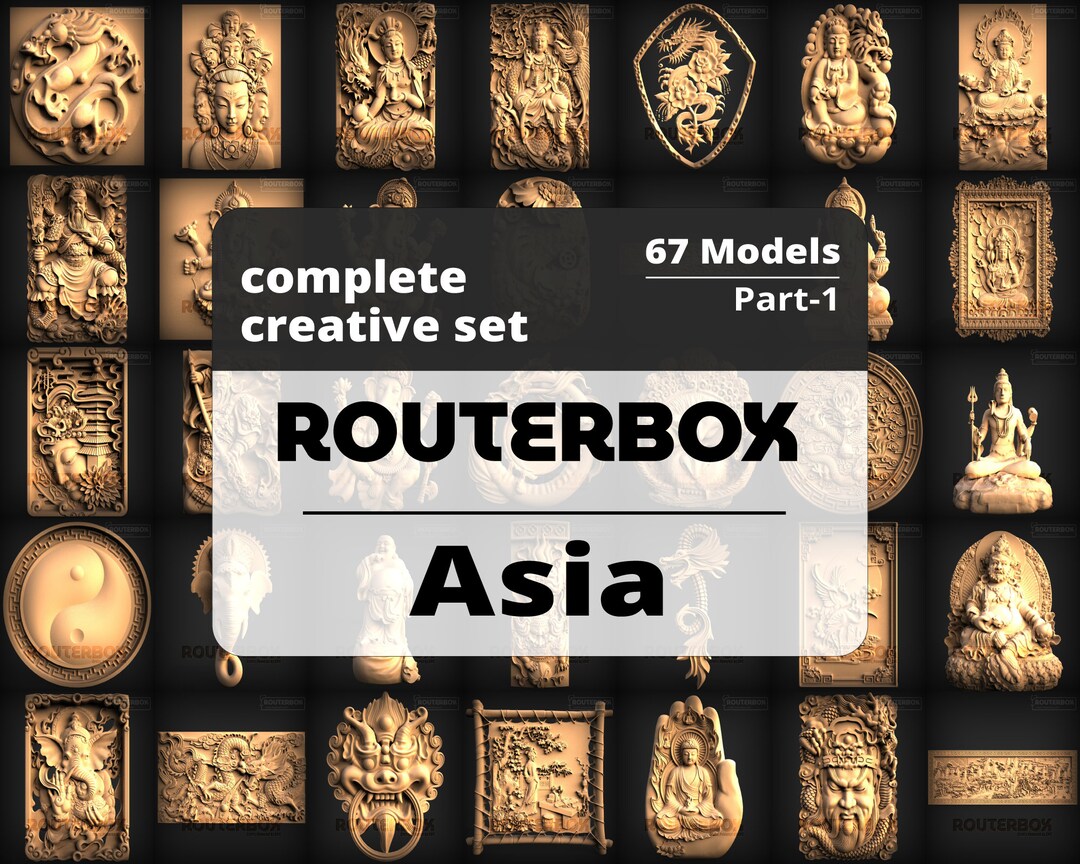 Asia 67 Pieces 3D STL Models for CNC Router and Woodworking. Easy ...