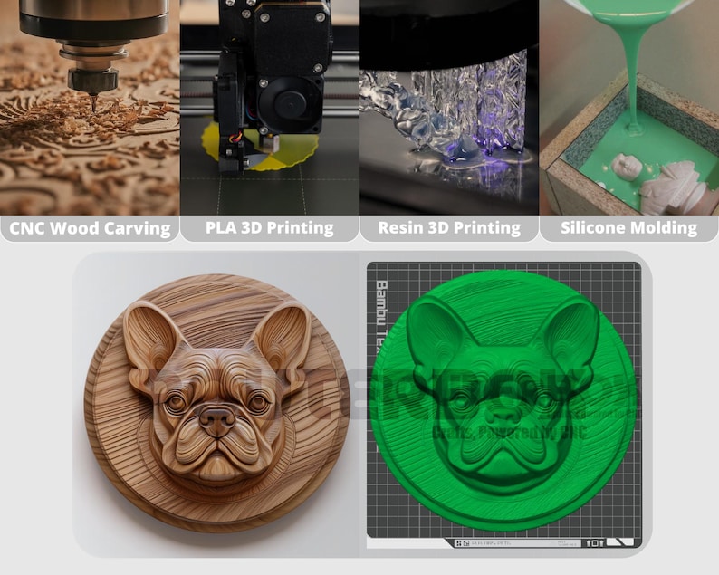 Frenchie Wall Art STL for CNC Router, French Bulldog Relief Carving ...