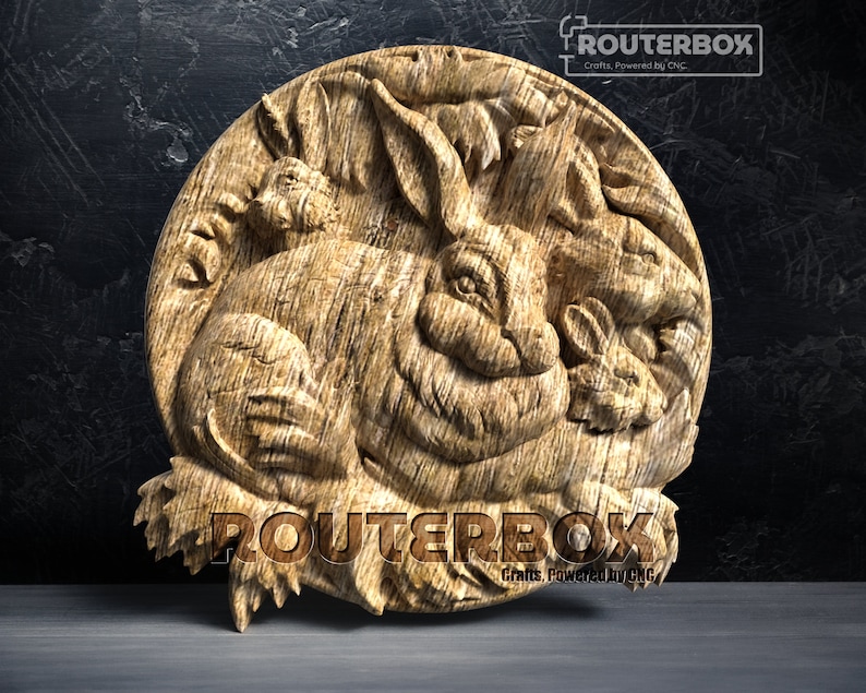 Rabbits in the Wild Relief STL Model for CNC Router and Woodworking ...