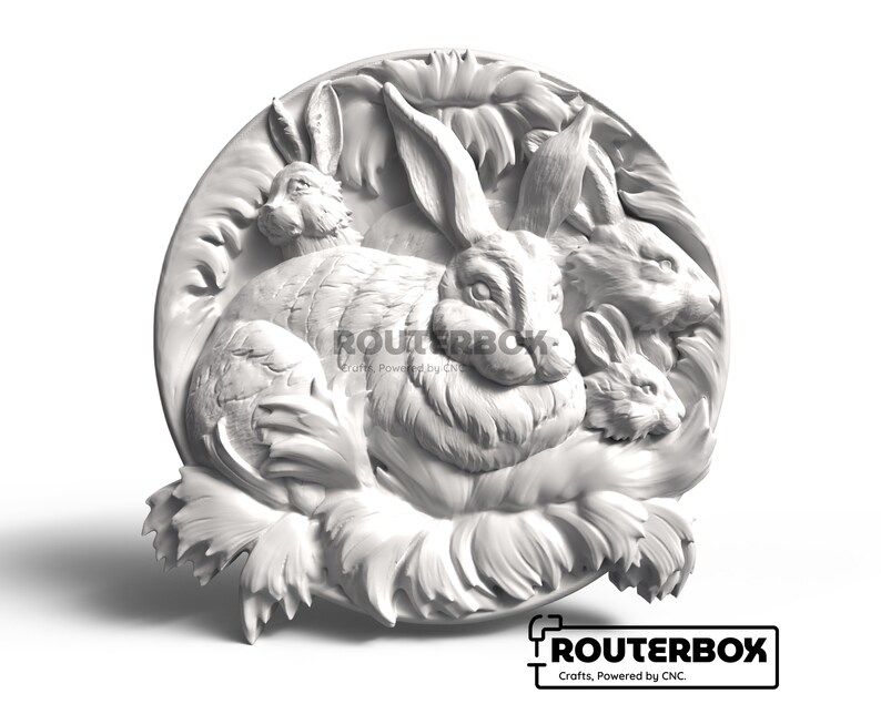 Rabbits in the Wild Relief STL Model for CNC Router and Woodworking ...