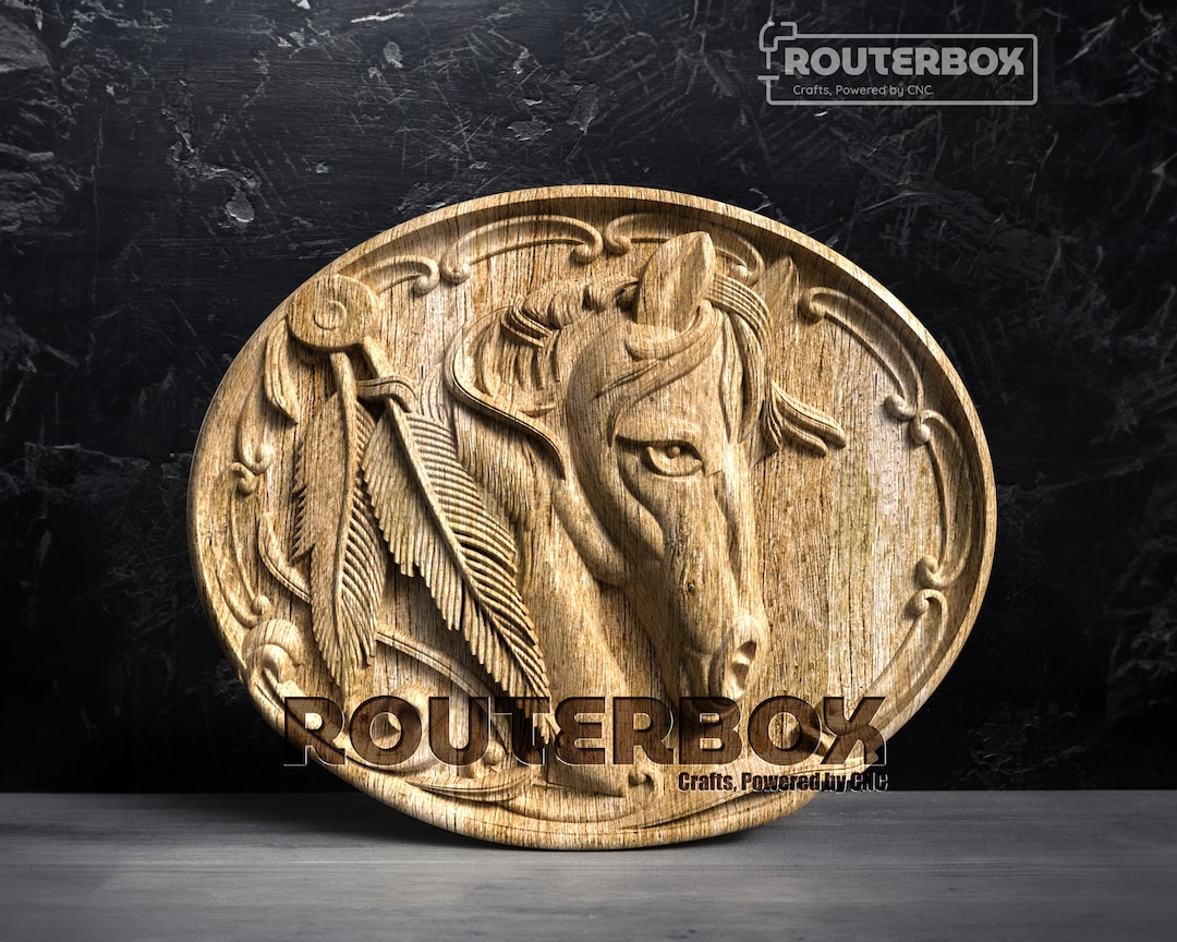 Detailed Horse Head on Plate Relief STL Model for CNC Router and ...