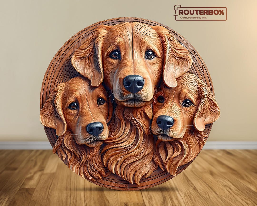 3 Baby Golden Retriever Puppies Dog STL File for CNC Routers, Great for ...