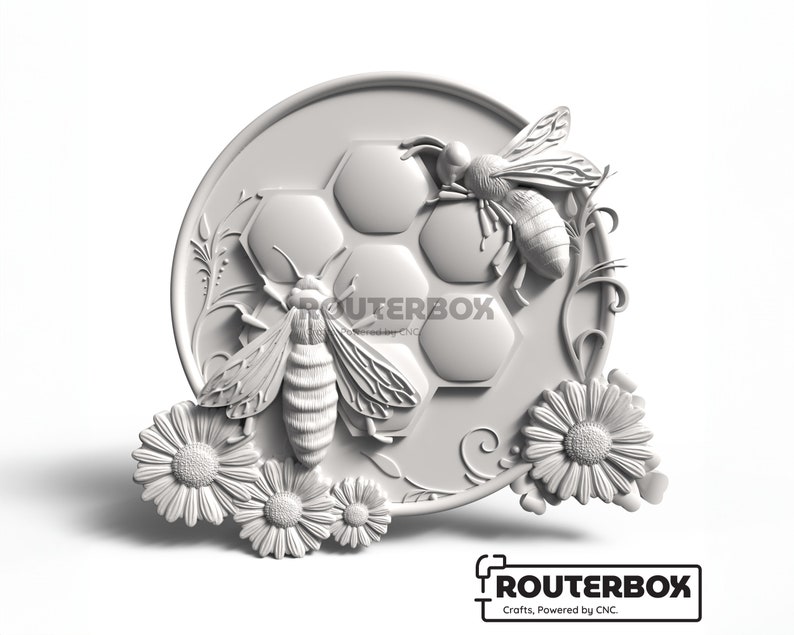 Floral Bee Honeycomb STL Relief for CNC Router, Nature Inspired 3D ...