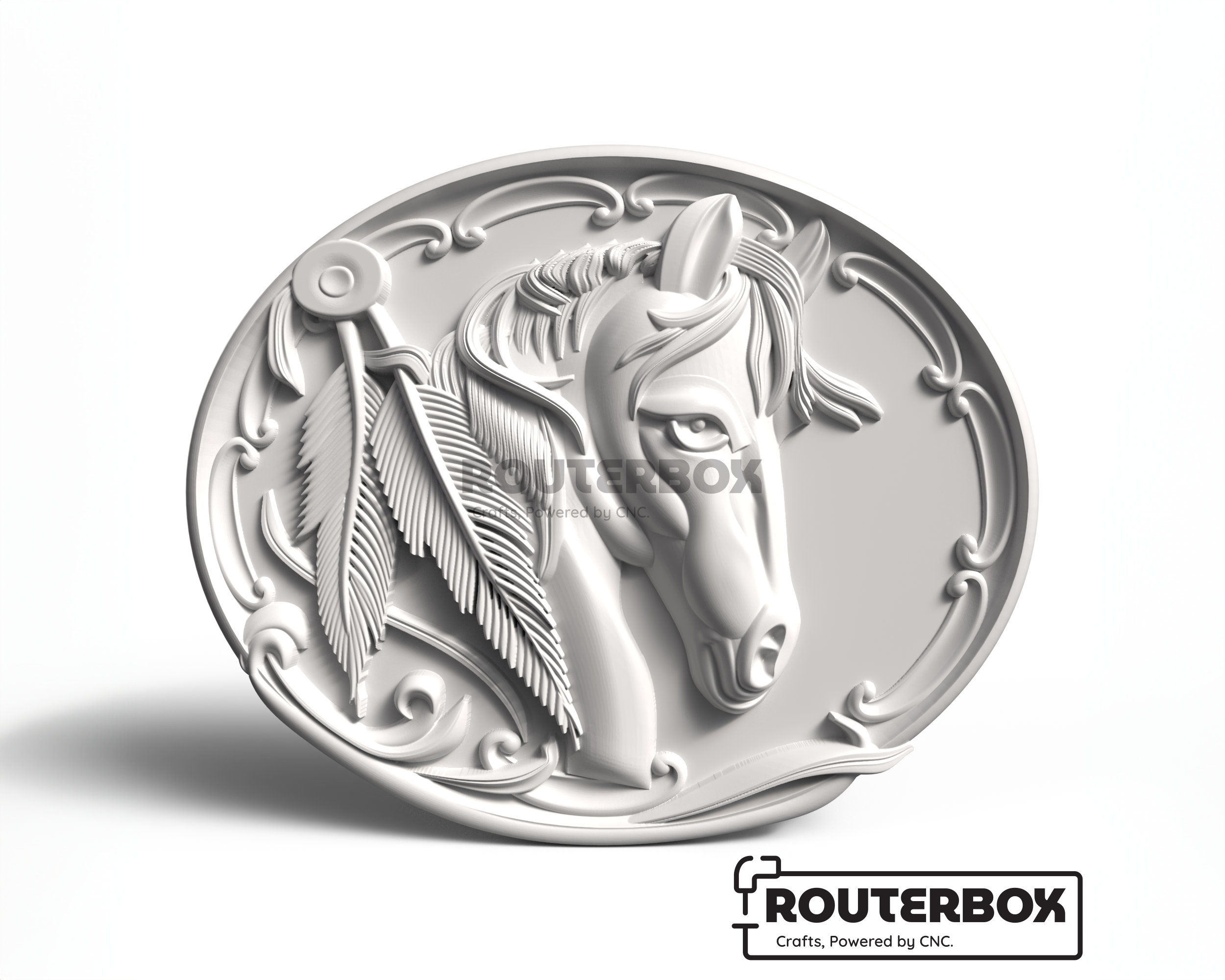 Detailed Horse Head on Plate Relief STL Model for CNC Router and ...