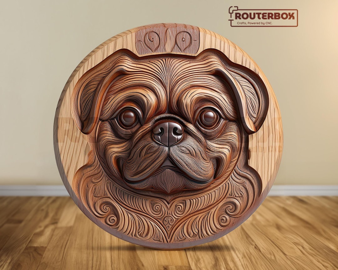 Pug Dog 3D STL File for CNC Routers, Great for Wood Carving, Resin ...