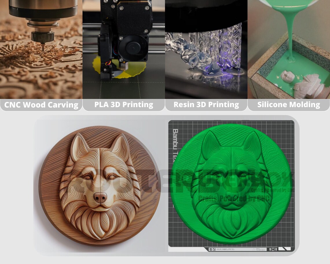 Siberian Husky Dog Portrait Relief STL for CNC Router Wood Carving File ...