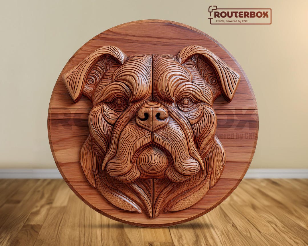 English Bulldog Dog STL for CNC Router, Ideal for Wood Carving, Resin ...