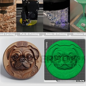 Pug Dog 3D STL File for CNC Routers, Great for Wood Carving, Resin ...