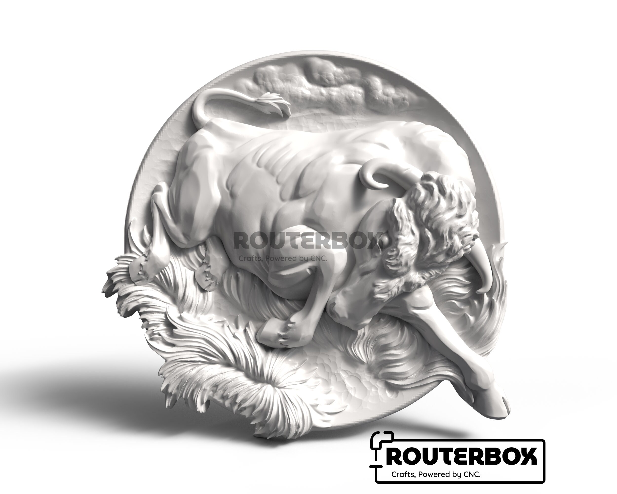Powerful Bull With Impressive Horns Relief STL Model for CNC Router and ...