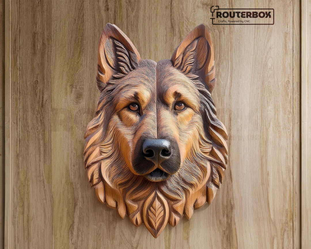 German Shepherd Dog Head STL Model: 3D Print, Wood Carving, CNC Router ...