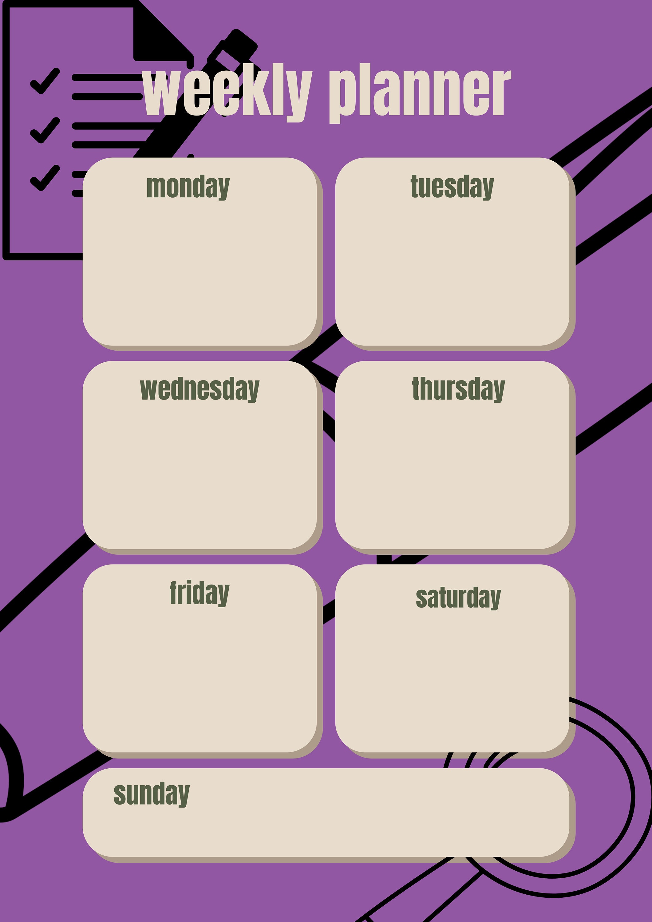 Purple Weekly Planner, Printable Planner, Digital Planner, Printable to ...