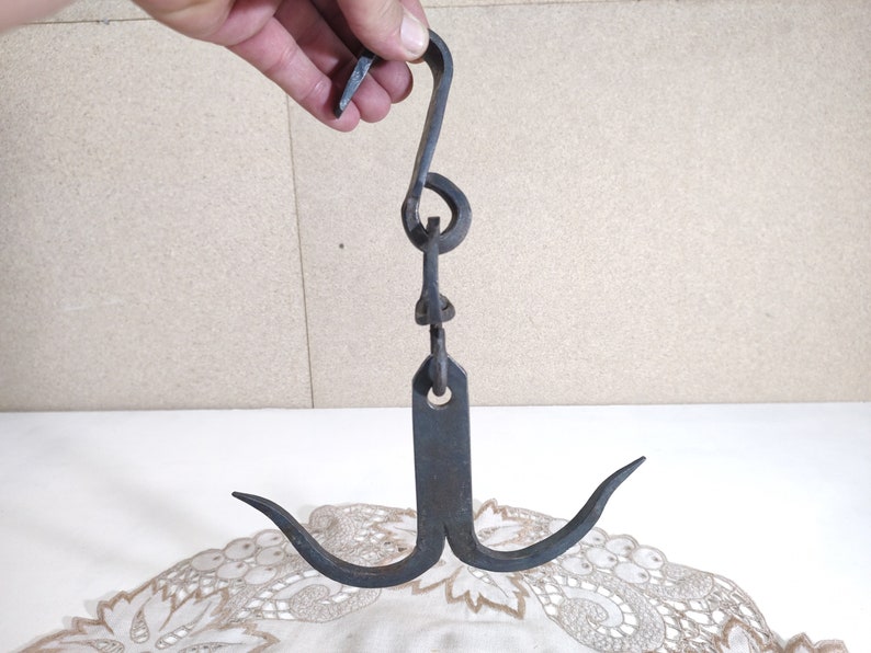 Vintage Double Butcher Hook - Rustic Forged Iron Meat Hook - Double ...