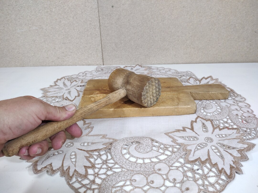Vintage Meat Hammer - Wood Hammer for Steaks - Tenderizer for Meat ...