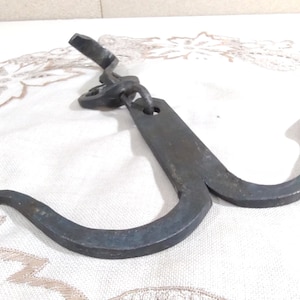 Vintage Double Butcher Hook - Rustic Forged Iron Meat Hook - Double Hook Hanger - Wrought ...